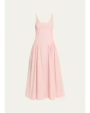 Proenza Schouler White Label Solira Seersucker Fit-&-flare Midi Dress - Rust/off White