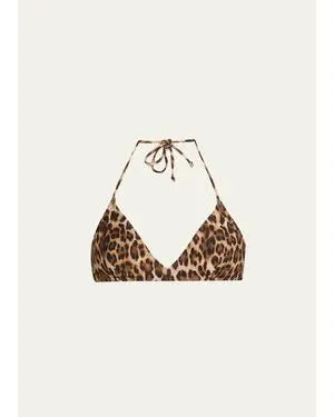 NILI LOTAN Printed Triangle Bikini Top - Leopard