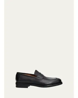 FERRAGAMO Hammered Leather Penny Loafers