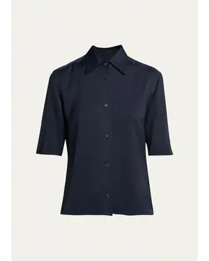JIL SANDER Short-sleeve Viscose Button-down Shirt - Midnight