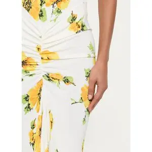 Alaïa Mock-neck Draped Floral Jersey Cap-sleeve Maxi Dress