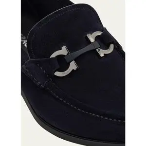 FERRAGAMO Grandioso Suede Gancio-bit Loafers - Navy