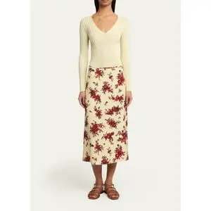 JIL SANDER Floral-print Viscose Midi Skirt