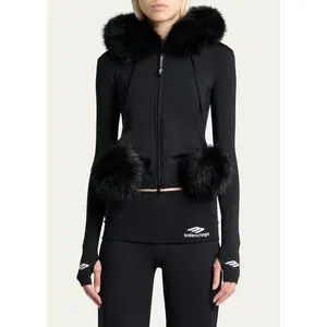 Balenciaga Fluffy Zip-up Hoodie With Faux Fur - Noir Multi