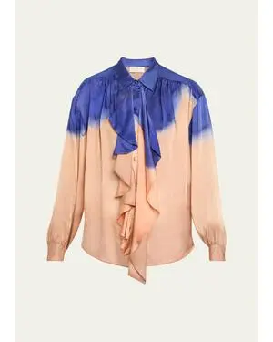 Ulla Johnson X Helen Frankenthaler Gesture Silk-chiffon Ruffle Blouse - Moontide