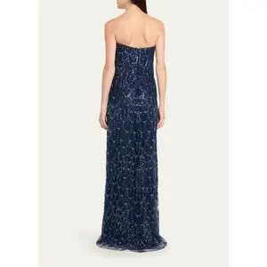 REEM ACRA Strapless Crystal Embellished Evening Gown