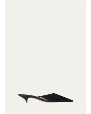 THE ROW Liisa Leather Kitten-heel Mules - Black