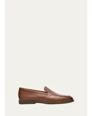 Santoni Malibu Grained Leather Rubber-sole Loafers - Light Brown