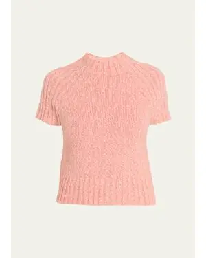 3.1 Phillip Lim Chunky Marled Knit Short-sleeved Mock-neck Sweater - Peony