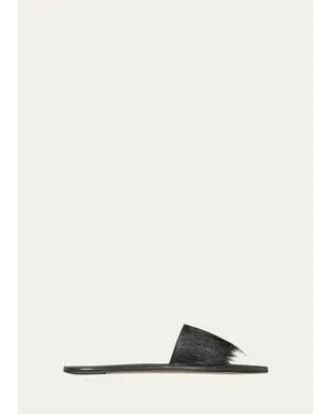THE ROW Malick Calf Hair Flat Slide Sandals - Black