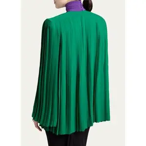 Valentino Garavani Mock-neck Pleated Silk Long-sleeve Top