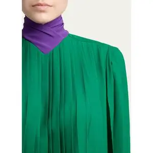 Valentino Garavani Mock-neck Pleated Silk Long-sleeve Top