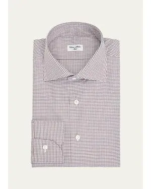 Cesare Attolini Cotton And Cashmere Micro-plaid Button-down Shirt - Brown