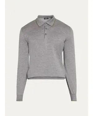 Cesare Attolini Cashmere And Silk Tipped Polo Sweater - Silver