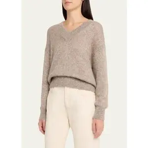 Brunello Cucinelli Winter Glow Paillette Mohair V-neck Sweater