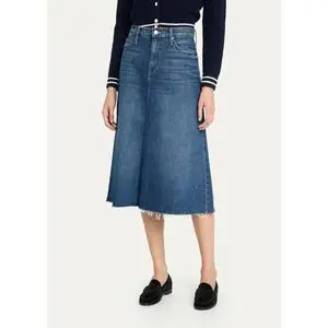 MOTHER The Circle Frayed Denim Midi Skirt