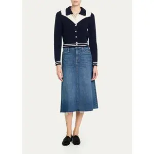 MOTHER The Circle Frayed Denim Midi Skirt