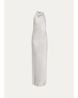 Brunello Cucinelli Fluid Silk Satin Cowl Halter Gown