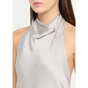 Brunello Cucinelli Fluid Silk Satin Cowl Halter Gown