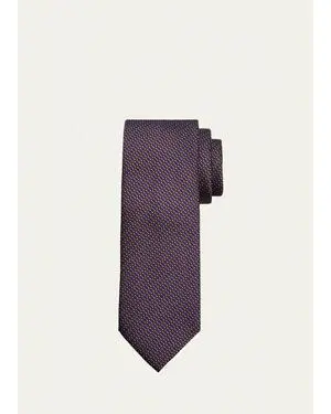 Brioni Silk And Cotton Micro Jacquard Tie Drk Prpl