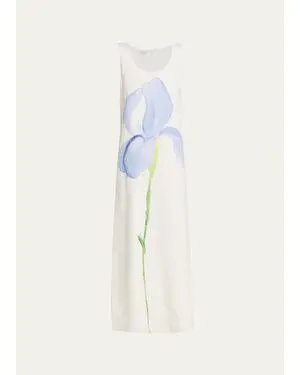Lafayette 148 New York Sleeveless Flower Silk-linen Maxi Dress - Cloud Mult
