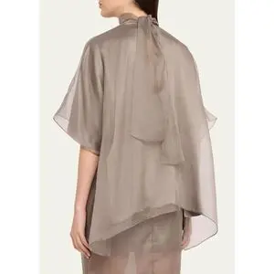 Brandon Maxwell Cali Scarf-neck Silk Organza Blouse