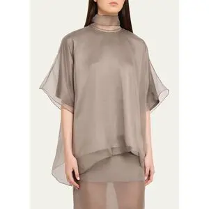 Brandon Maxwell Cali Scarf-neck Silk Organza Blouse