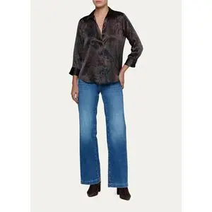 L'Agence Dani Paisley Silk 3/4 Sleeve Blouse - Midnight