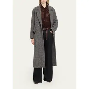 Brunello Cucinelli Macrocheck Alpaca Long Coat
