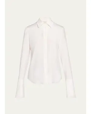 Lafayette 148 New York Lace-trim Organic Silk Georgette Blouse