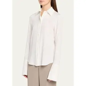 Lafayette 148 New York Lace-trim Organic Silk Georgette Blouse