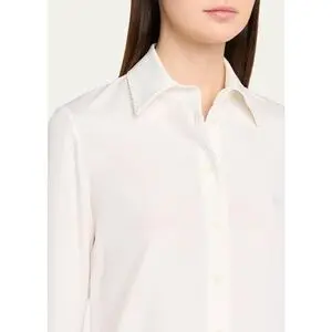Lafayette 148 New York Lace-trim Organic Silk Georgette Blouse
