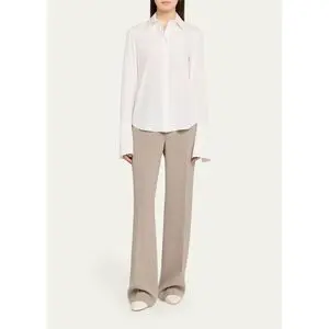 Lafayette 148 New York Lace-trim Organic Silk Georgette Blouse