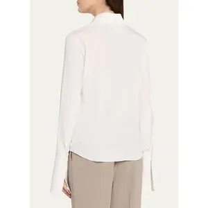 Lafayette 148 New York Lace-trim Organic Silk Georgette Blouse
