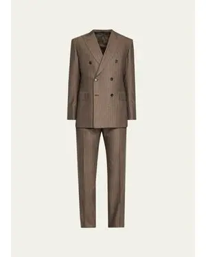 Brioni Tonal Stripe Herringbone Double-breasted Suit - Sienna