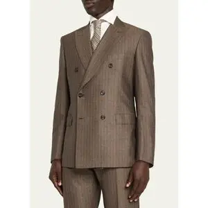 Brioni Tonal Stripe Herringbone Double-breasted Suit