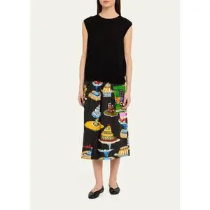 Rianna + Nina Printed Pocket Pleated Midi Pull-on Skirt