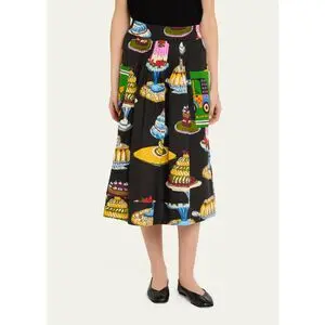 Rianna + Nina Printed Pocket Pleated Midi Pull-on Skirt