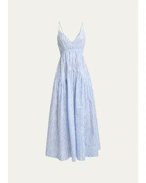 Proenza Schouler White Label Michelyn Shirred Empire-waist Sleeveless Maxi Dress - Cloud/white Multi