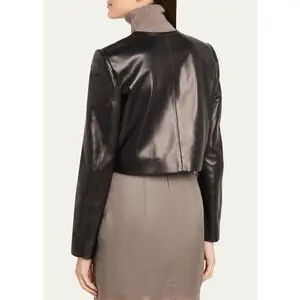 Brandon Maxwell Ryder Leather Cropped Box Jacket