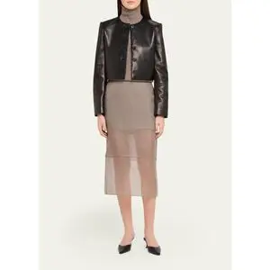 Brandon Maxwell Ryder Leather Cropped Box Jacket