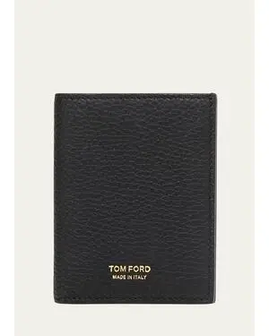 TOM FORD T Line Grained Leather Bifold Card Holder - Black