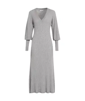 Brunello Cucinelli Sparkle Cashmere Rib Long-sleeve Midi Dress - Grey