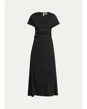 Simkhai Marabella Ruched Satin Midi Dress - Black