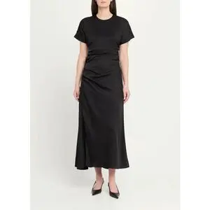 Simkhai Marabella Ruched Satin Midi Dress - Black