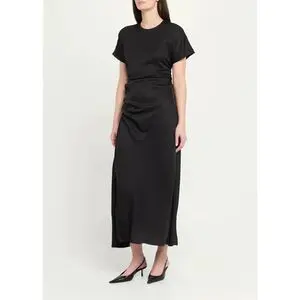 Simkhai Marabella Ruched Satin Midi Dress - Black