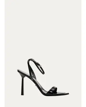 Prada 100mm Triangle Logo Leather Ankle-strap Sandals