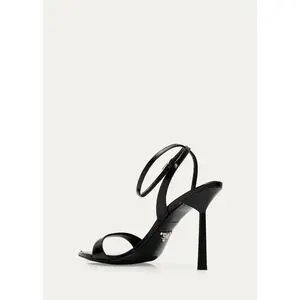 Prada 100mm Triangle Logo Leather Ankle-strap Sandals