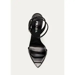 Prada 100mm Triangle Logo Leather Ankle-strap Sandals