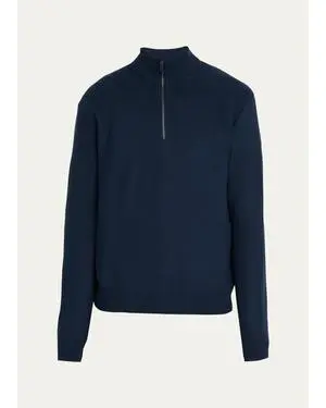 Ralph Lauren Purple Label Honeycomb Silk-blend Quarter-zip Sweater - Blue